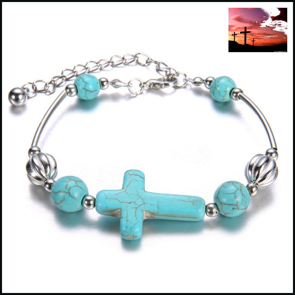 new-2016-fashion-turquoise-cross-bracelets-women-vintage-silver-beads ...